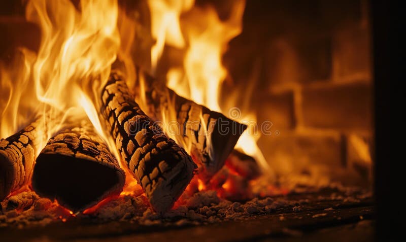 Close-up of a Roaring Fire in a Classic Fireplace, Flickering Flames ...