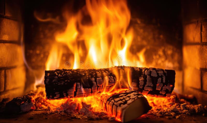 Close-up of a Roaring Fire in a Classic Fireplace, Flickering Flames ...