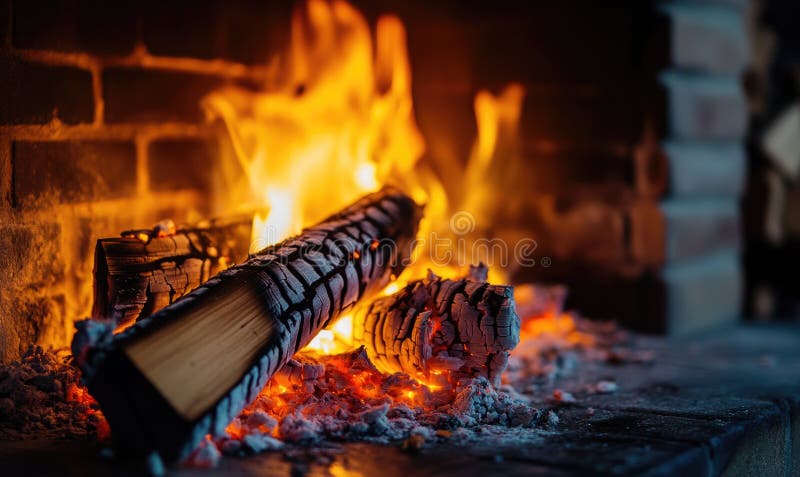 Close-up of a Roaring Fire in a Classic Fireplace, Flickering Flames ...