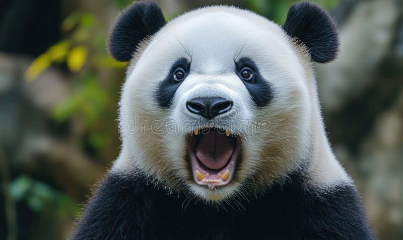 Close-up of a Roaring Giant Panda Showcasing Its Expressive Face and ...