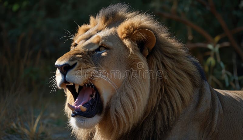 Majestic Roaring Lion in Nature Stock Illustration - Illustration of ...