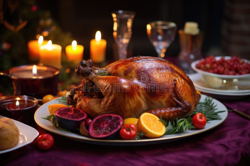 Close-up of Roast Turkey on a Festive Table Stock Image - Image of ...