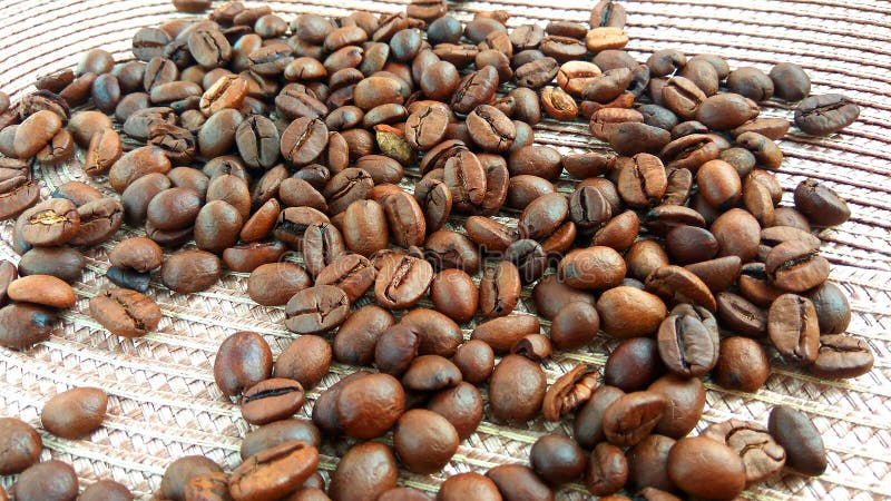 Roasted Brown Coffee Beans on Light Cloth Background Stock Photo ...