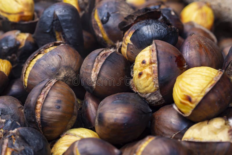 Close Up of Roasted Chestnuts Stock Image - Image of castanyada ...