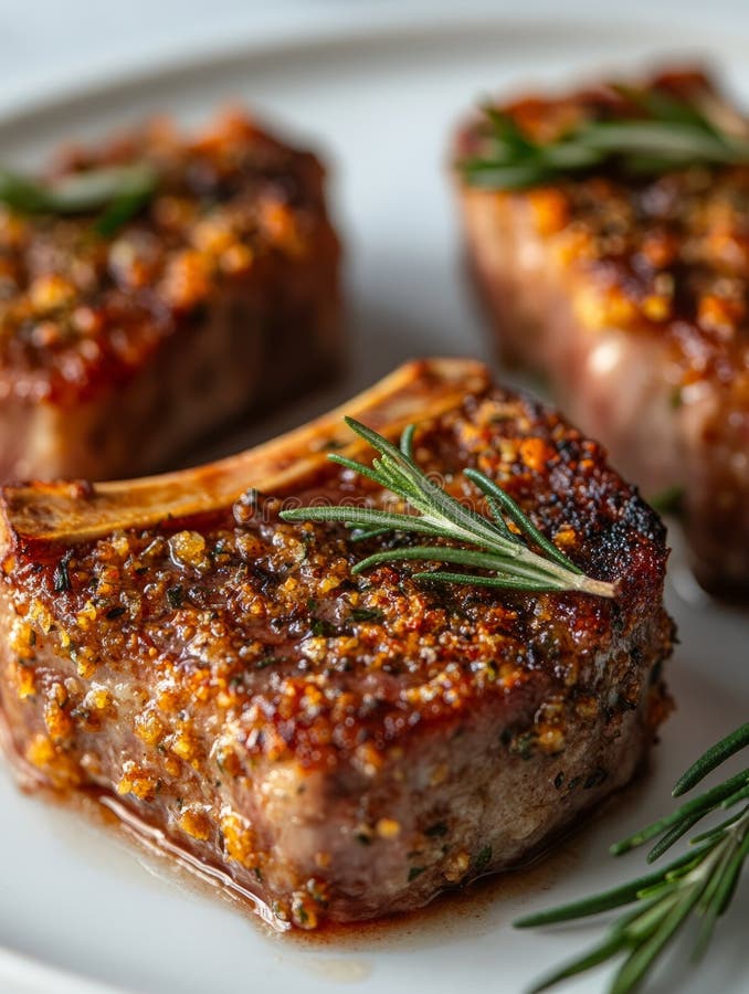 Close Up Roasted Lamb Chops Rosemary Garnish Stock Photos - Free ...