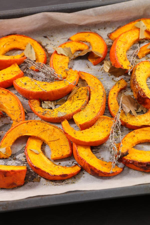 Roasted pumpkin slices stock image. Image of roast, diet - 74088551