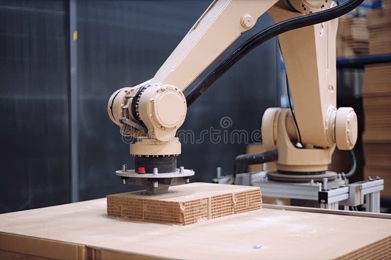Close-up of Robot Arm Picking Up Box and Placing it on Pallet Stock ...