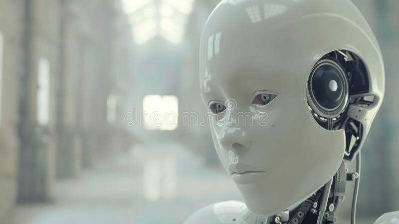 A Close-up of a Robot Face with a Humanoid Shape on White Background ...