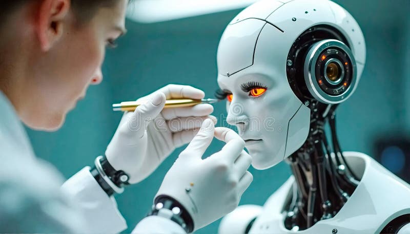 Close-up of a Robot and a Female Doctor in the Laboratory Stock ...