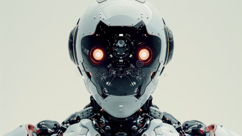 A Close Up of a Robot with Glowing Eyes and Red Lights, AI Stock ...