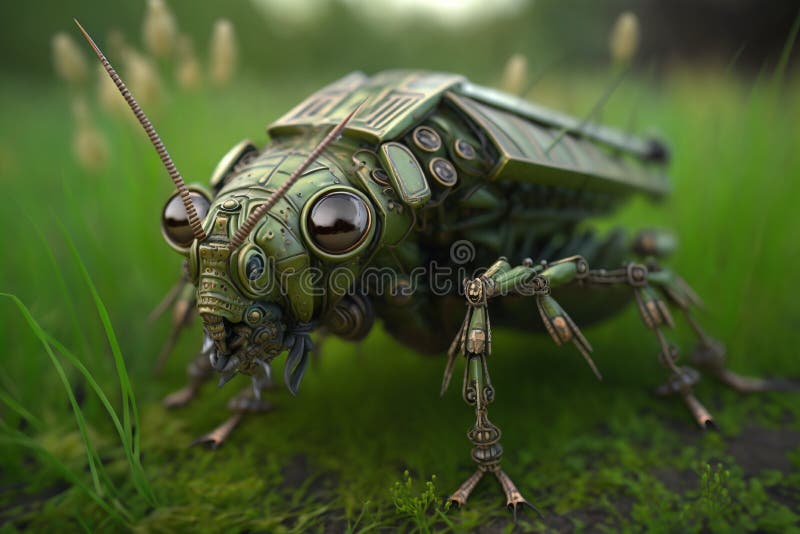 Close Up of a Robot Grass Hopper in the Outdoor. Generative AI Stock ...