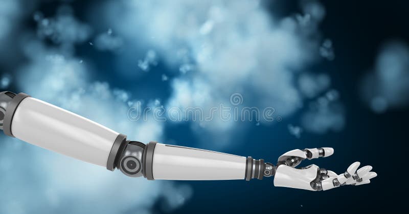 Close-up of Robot Hand in Front of Blue Clouds Stock Illustration ...