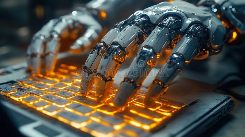 Close-up of Robot Hands Typing on a Laptop Keyboard Stock Image - Image ...