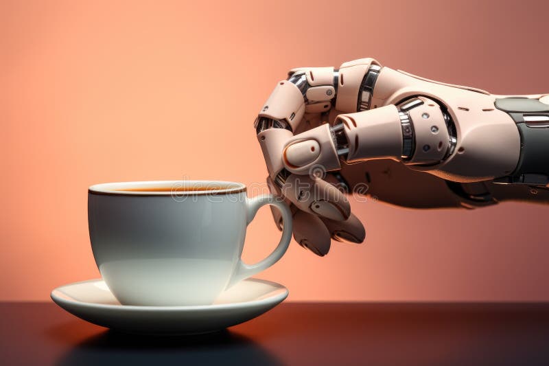 Close Up Robot Holding a Glass of Coffee, .generative AI Stock ...
