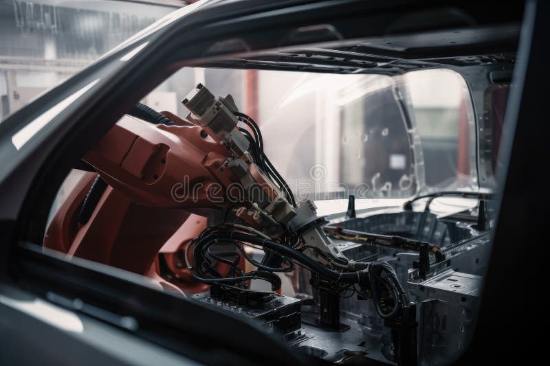 A Close-up of a Robot Installing Windshield in a Car Stock Illustration ...