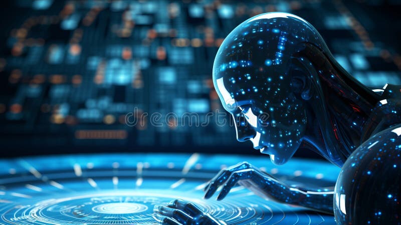 Close-up the Robot Man Bent Over a Map of the Planets. Stock ... Close-up the Robot Man Bent Over a Map of the Planets. Stock ...