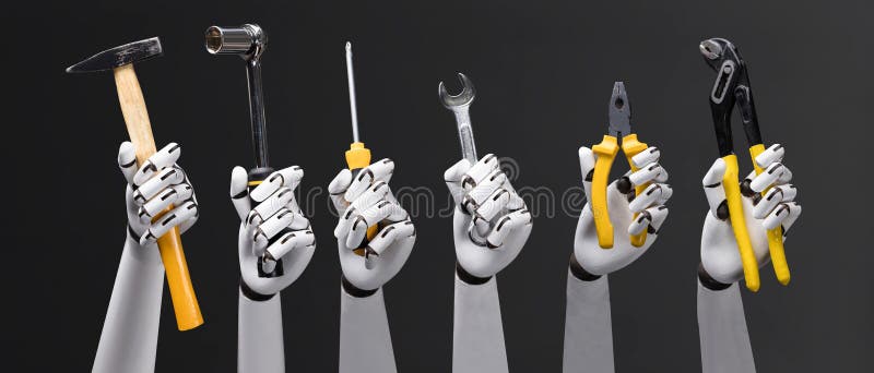 Robot Holding Work Tools stock image. Image of engineering - 255926829