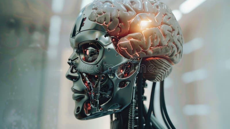 Close Up of a Robot S Head with a Glowing Brain, Suitable for ...