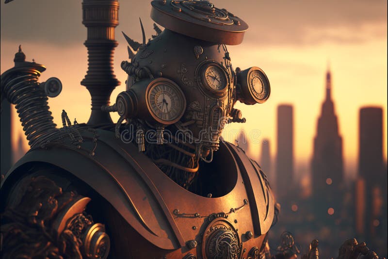 Close Up of a Robot Steampunk Style, GENERATIVE AI Stock Illustration ...
