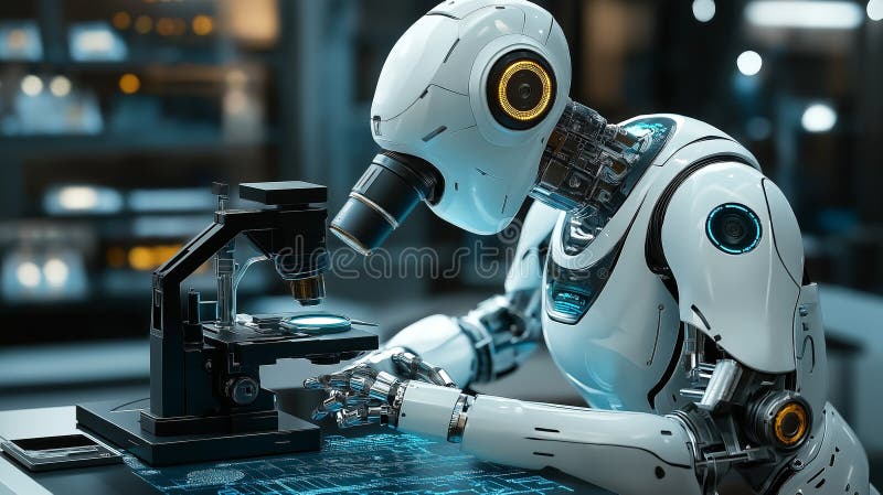 Close-up of Robot Working with Microscope in Advanced Lab Stock ...