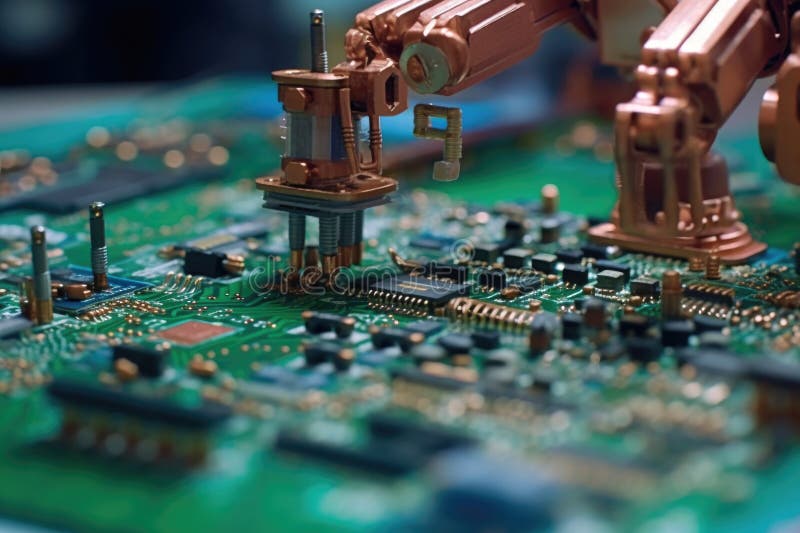 Close-up of a Robotic Arm Assembling Circuit Boards Stock Illustration ...