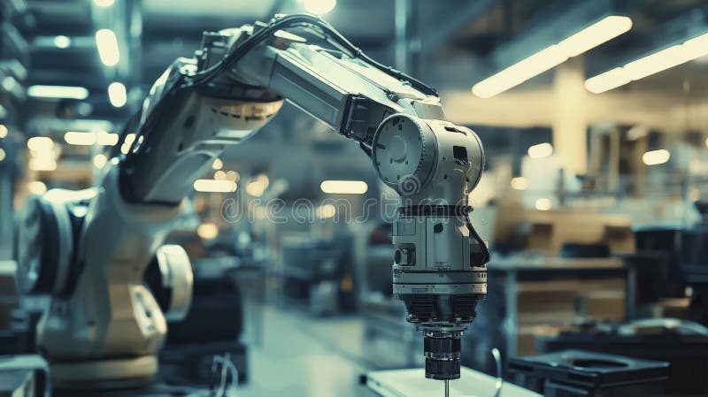 Close-up of Robotic Arm with Complex Machinery Tools Stock Illustration ...