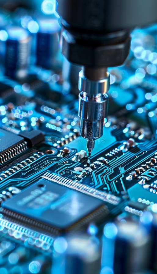 Close Up of a Robotic Arm Engraving Designs on a Circuit Board in a ...