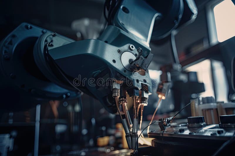 Close-up of a Robotic Arm with Greasy Cables, Working on a Machine ...