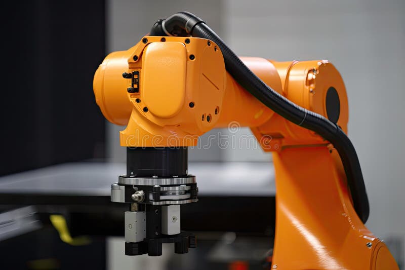 Close-up of Robotic Arm, with Safety Switch and Emergency Stop Button ...