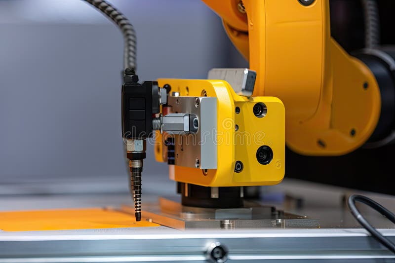Close-up of Robotic Arm, with Safety Switch and Emergency Stop Button ... Close-up of Robotic Arm, with Safety Switch and Emergency Stop Button ...