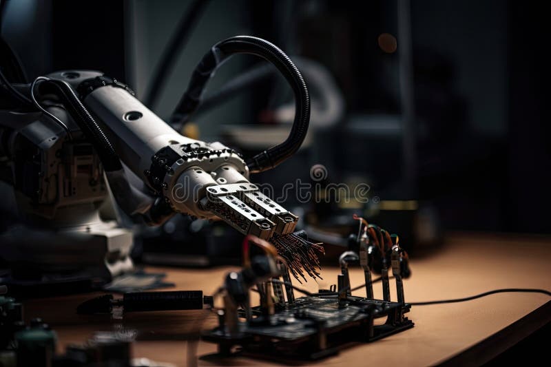 Close-up of Robotic Arm with Tools and Wires Stock Illustration ...