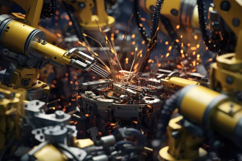 Robotic Arms Working on a Foundry Assembly Line Stock Photo - Image of ...