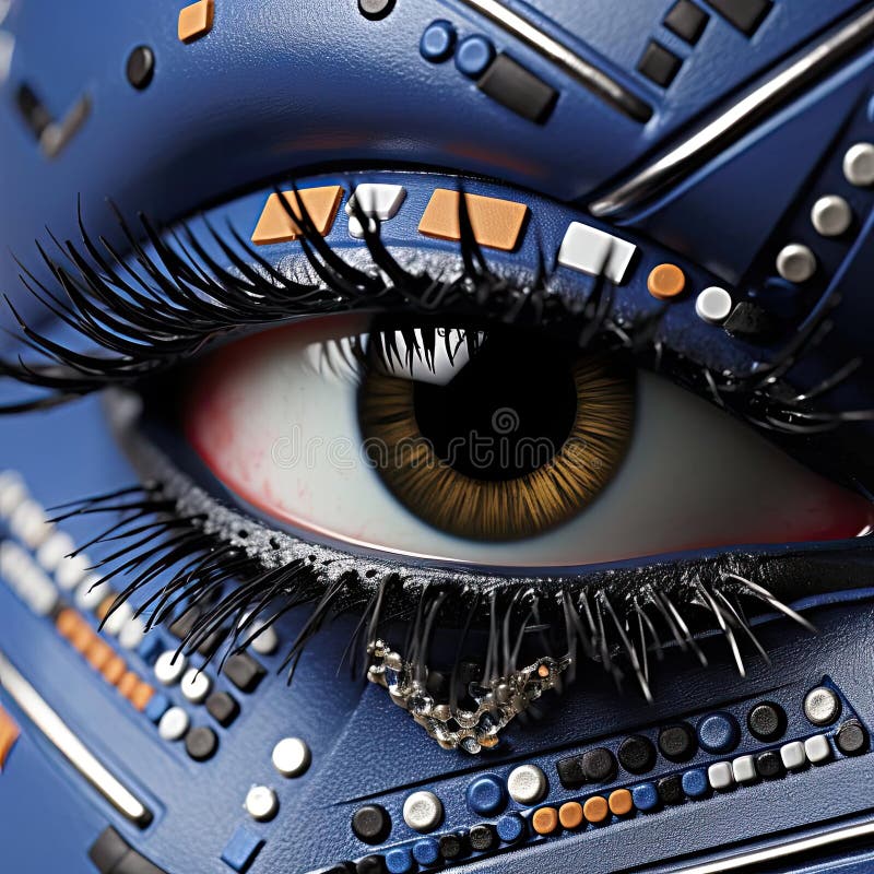 A Close-up of a Robotic Eye with Orange and Indigo Colors Stock ...