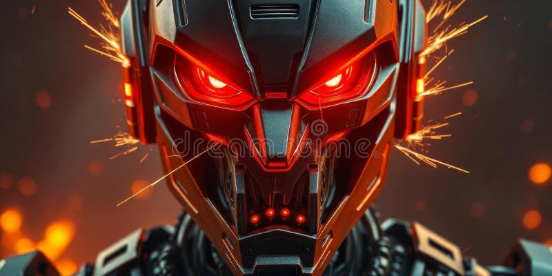 Futuristic Robotic Face with Glowing Eyes and Intense Expression in a ...