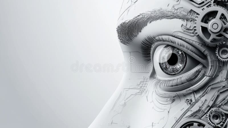 Futuristic Robotic Face with Intricate Mechanical Details and a Focused ...