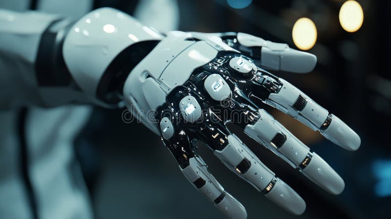 Close Up of a Robotic Hand with Metallic and White Details Stock ...