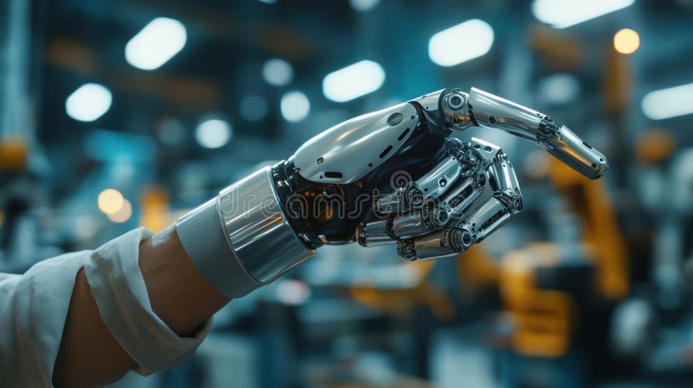Close-up of a Robotic Hand Pointing in a Factory Setting Stock Image ...
