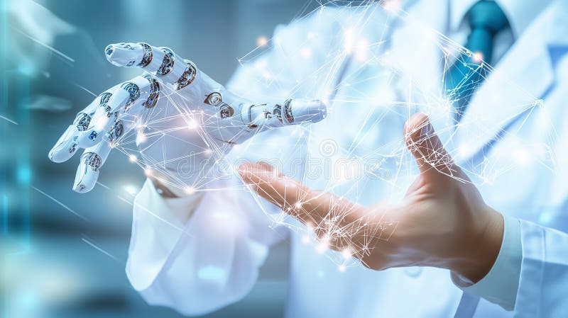 Robotic and Human Hands Interacting with Digital Interface in ...