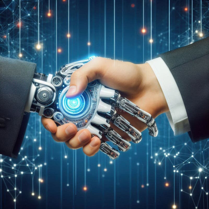Close-up of a Robotic Hand Shaking Hands with a Human, AI-human ...