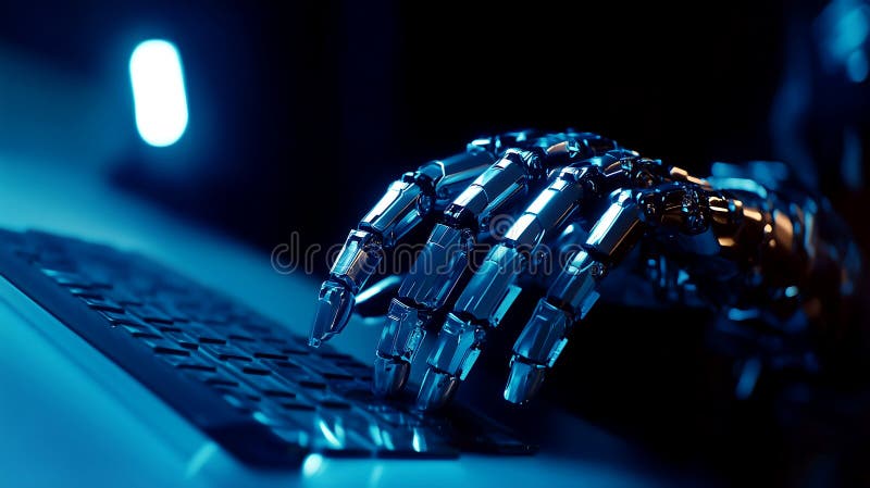 Close-up of a Robotic Hand Typing on Keyboard Stock Illustration ...
