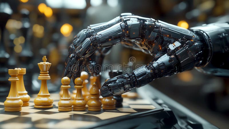 Close-up of Robots Hand Playing Chess. Strategy and Technology Stock ...