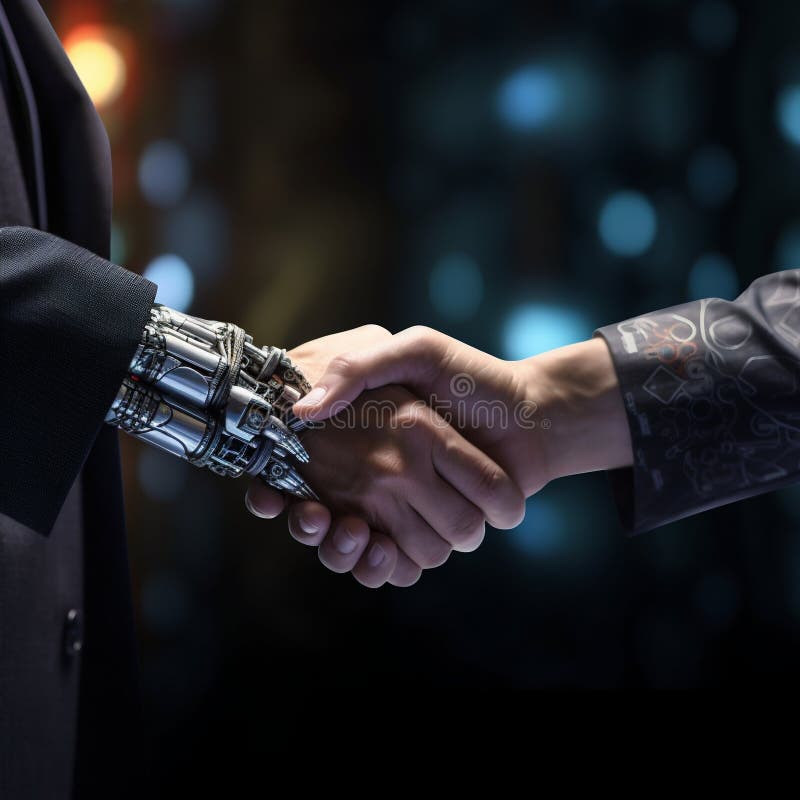 Close Up of Robots Handshake. Generative AI Stock Illustration ...