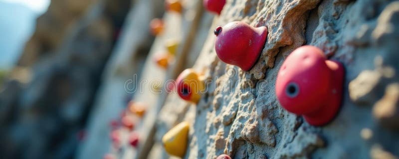 Close Up of Rock Climbing Holds, Challenging Route, Vertical, Gym ...