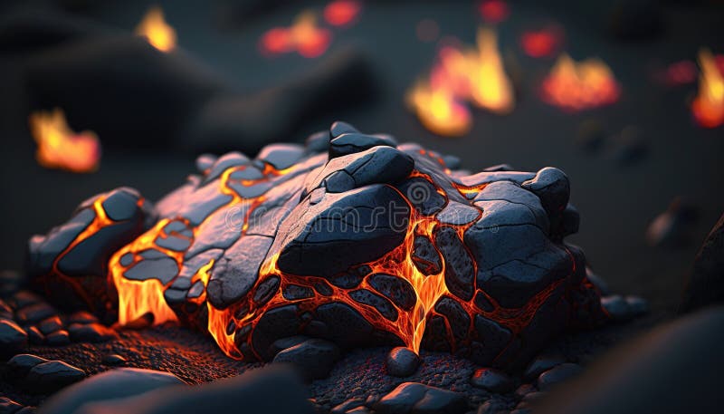 A Close Up of a Rock with a Fire in it. Stock Illustration ...