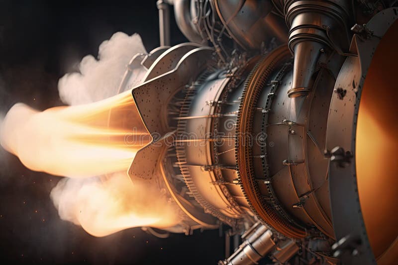 Close Up Of Rocket Engine Firing With Flames And Smoke Visible Stock