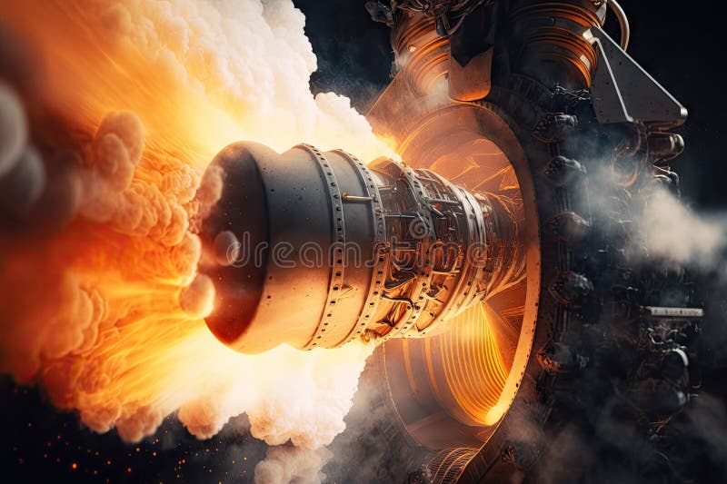 Close-up of Rocket Engine Firing, with Flames and Smoke Visible Stock ...