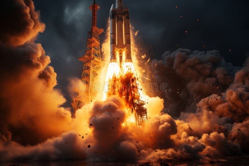 Close Up of Rocket Engine Ignition Intense Flames Erupt from Nozzle in ...