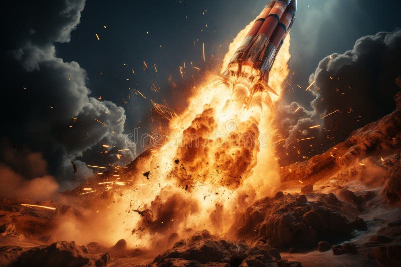 Close Up of Rocket Engine Ignition Intense Flames Erupt from Nozzle in ...