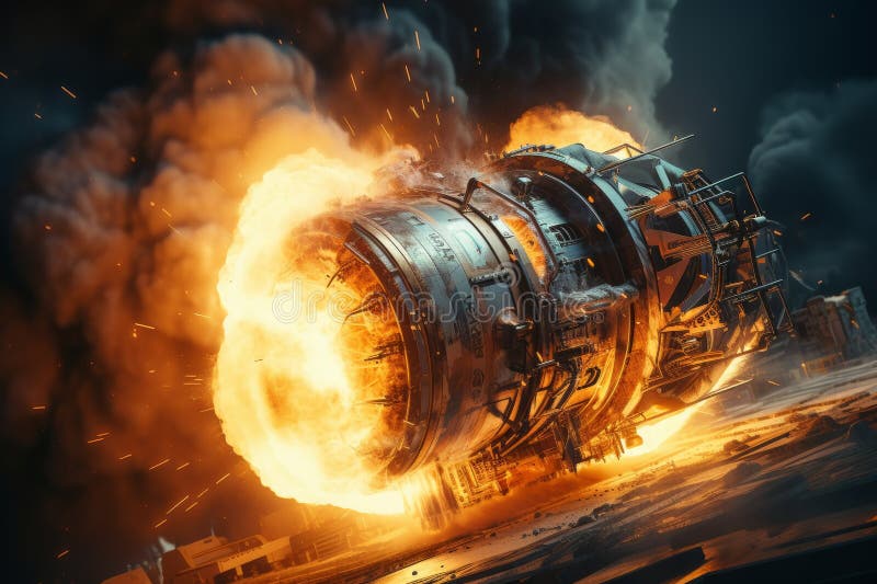 Close Up Rocket Engine Ignition Intense Flames Erupt from Nozzle in ...