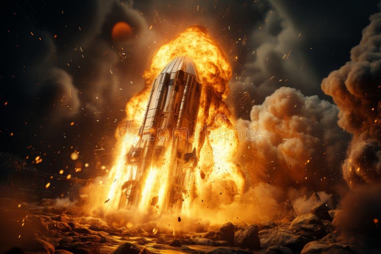 Close Up Rocket Engine Ignition Intense Flames Erupting from Nozzle in ...